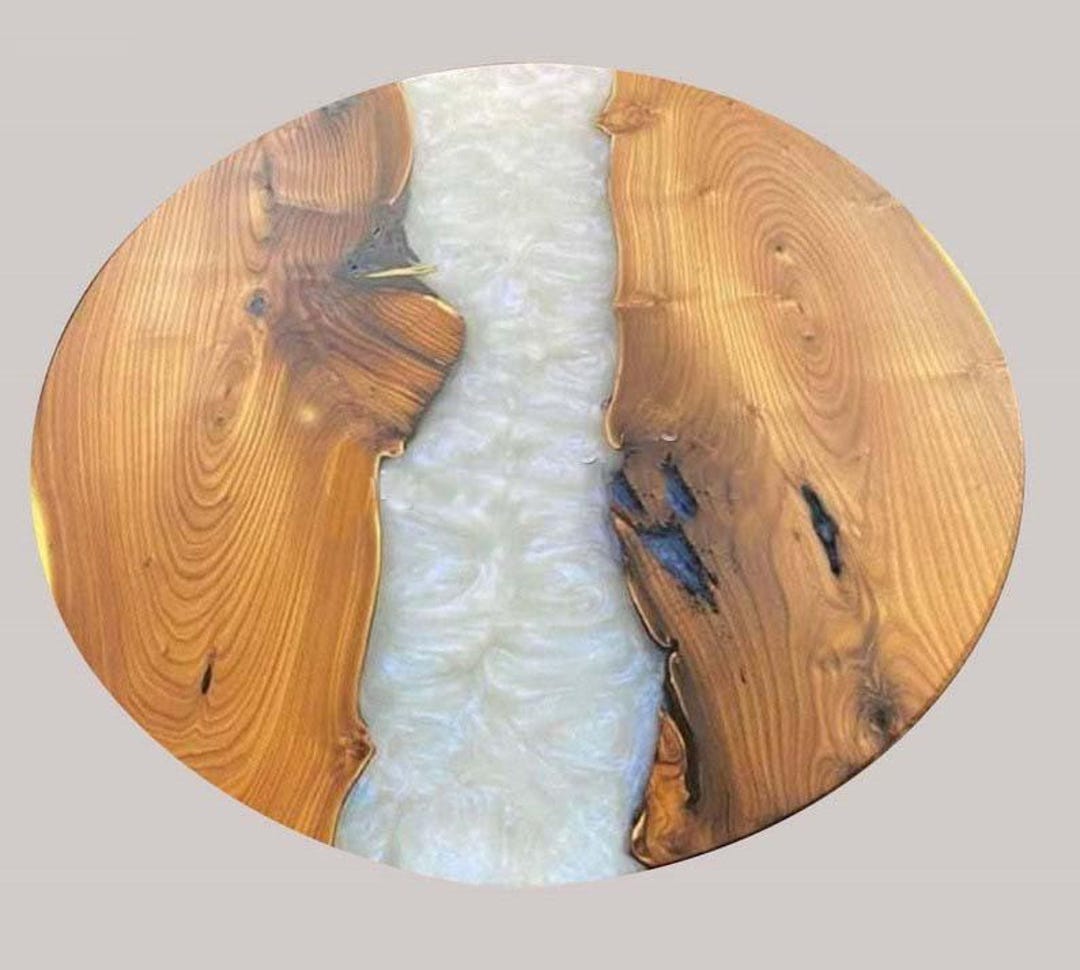 Round Wood Table With Resin, Round Epoxy Table, White Decor Epoxy Table ...