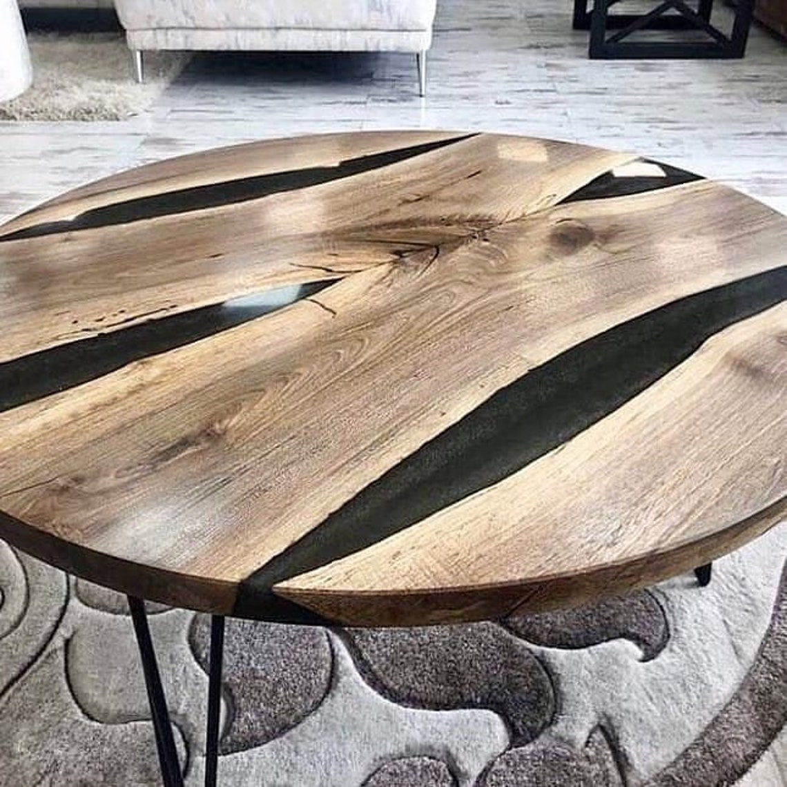 Round Wood Table With Resin, Round Epoxy Table, Handmade Epoxy Table ...