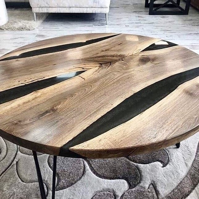 Round Wood Table With Resin, Round Epoxy Table, Handmade Epoxy Table ...