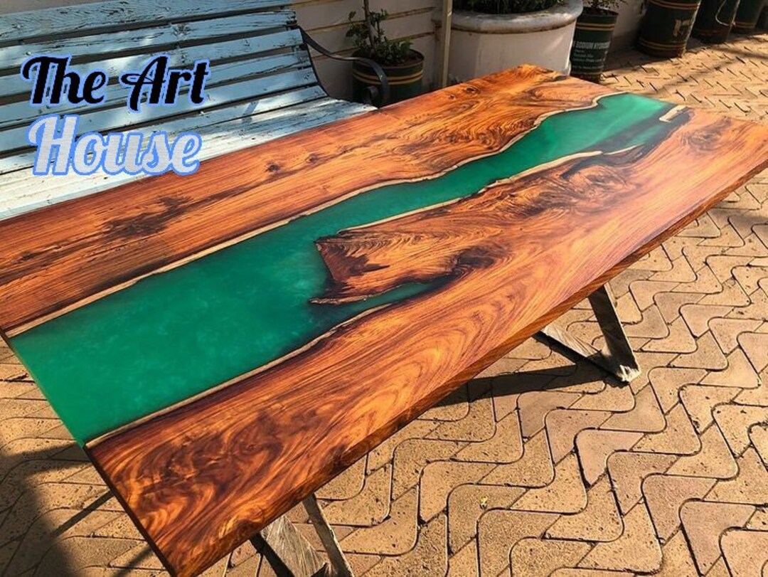 Epoxy Tisch, Essplatz, Mid Table Top Live Edge Nussbaum Tisch, grüner ...