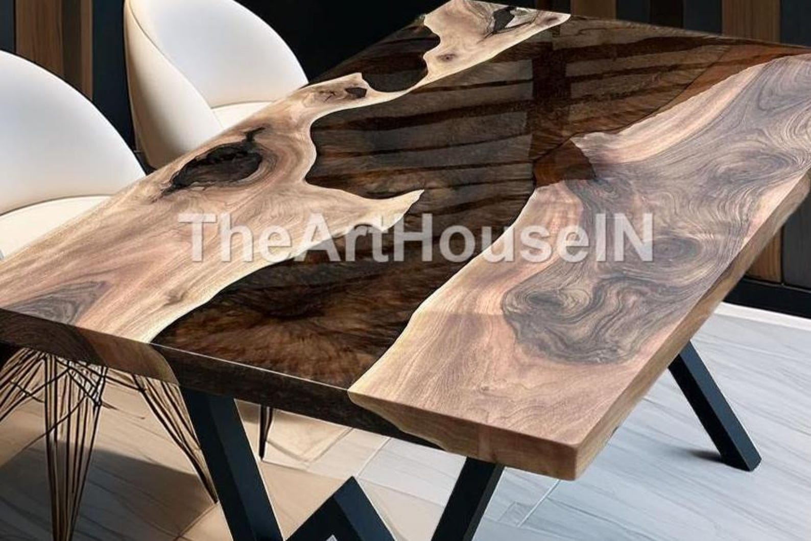 Luxury Black Epoxy Resin River Table | Live Edge Walnut Wood Dining ...