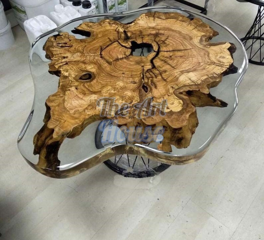 Round Wood Table With Resin Round Epoxy Table Green Decor - Etsy