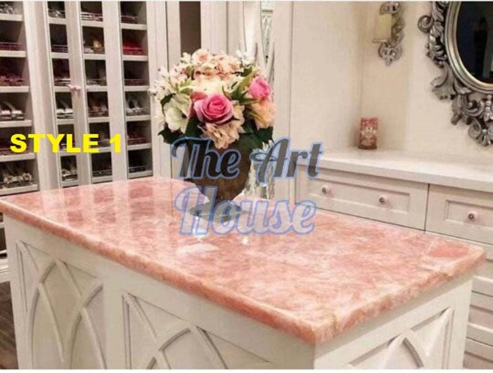 Rose Quartz Stone Slab Counter Top, Random Work Buffet Table, Console ...