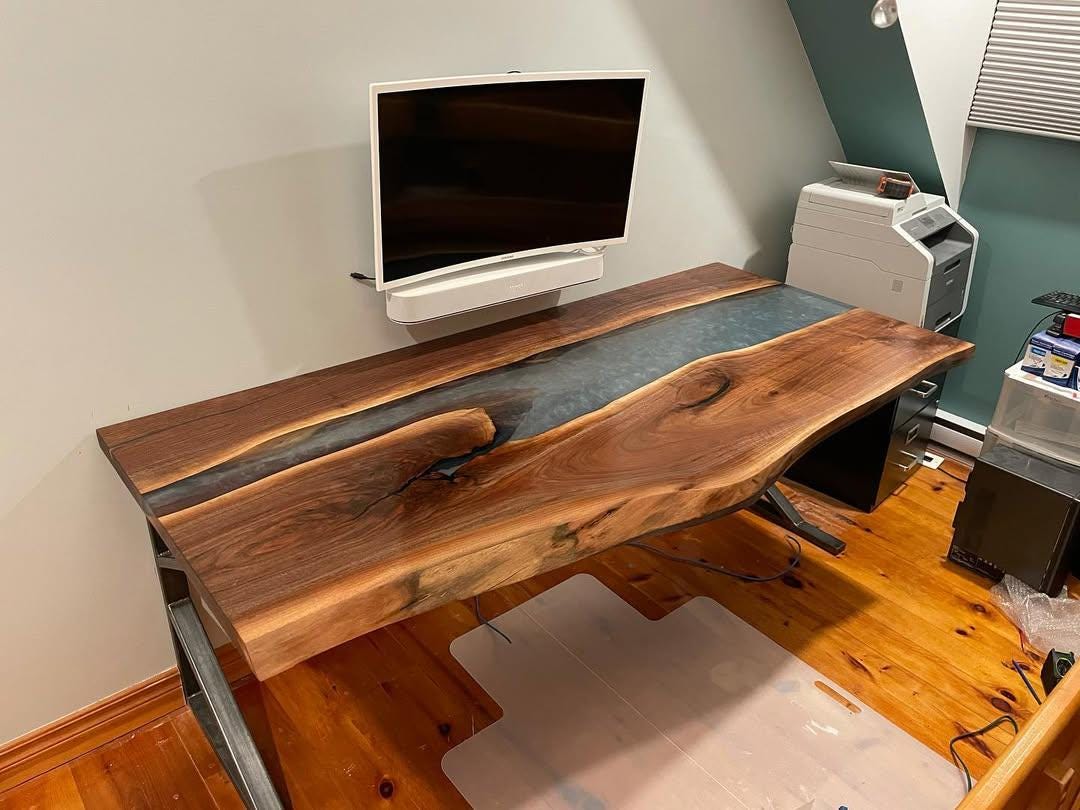 Live Edge Walnut Epoxy River Desk – Handmade Acacia & Black Resin ...