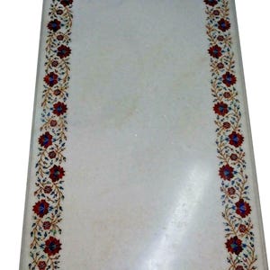 Taj Mahal Inspired Marble Inlay Table White Stone Tabletop With Red ...