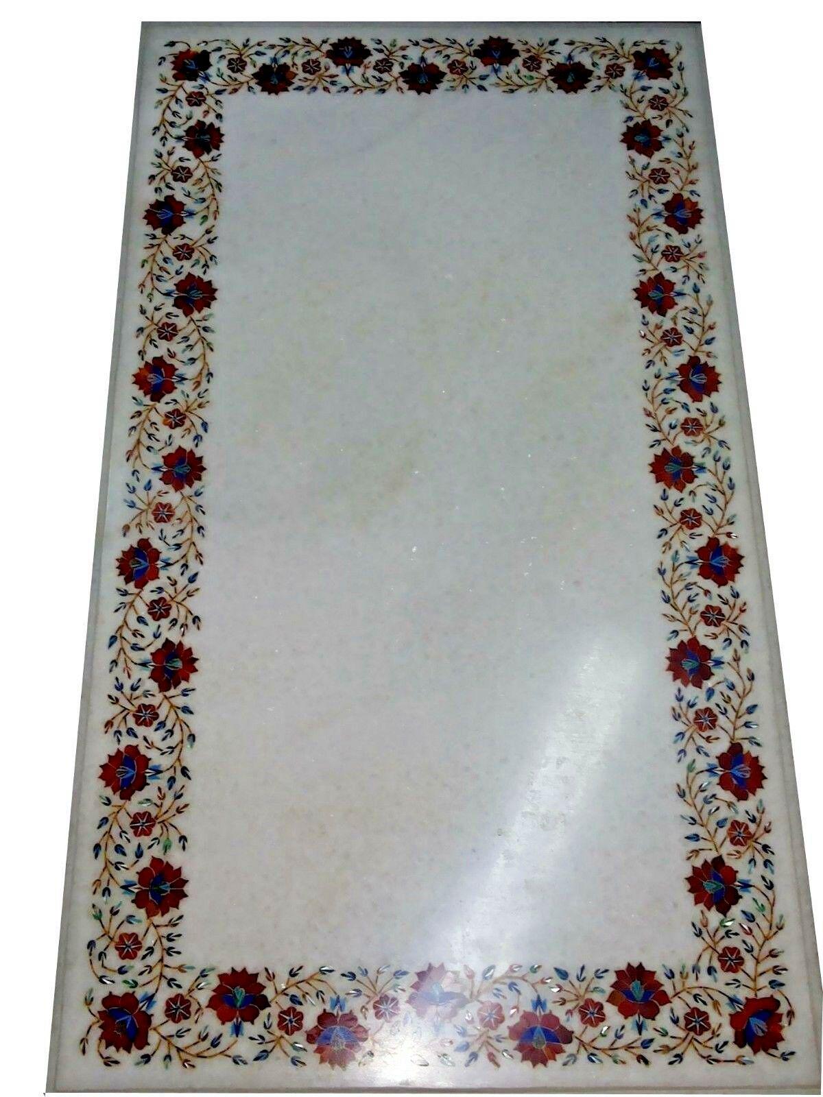 Taj Mahal Inspired Marble Inlay Table White Stone Tabletop With Red ...