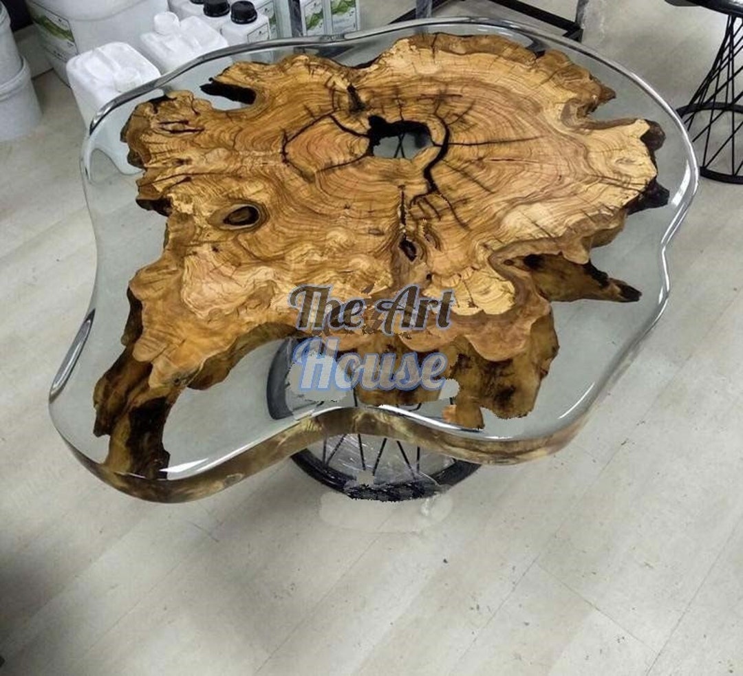 Round Wood Table With Resin Round Decor Clear Epoxy Table - Etsy