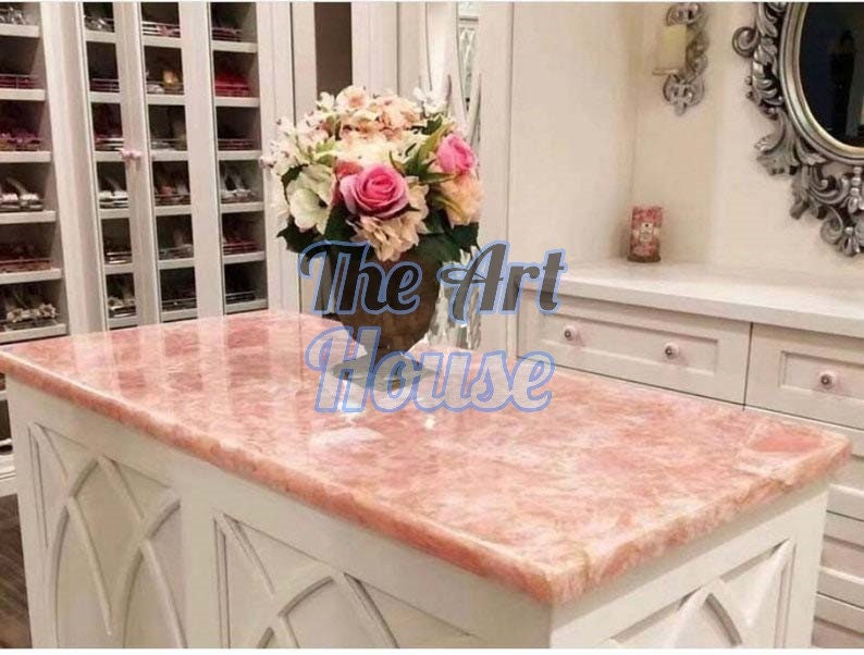 Rose Quartz Stone Slab Counter Top, Random Work Buffet, Console, Home ...