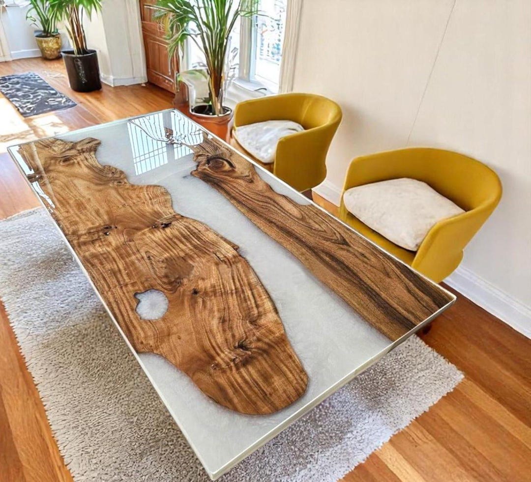 White Epoxy Table, Dining, Center, Sofa, Side, Table Top Live Edge ...