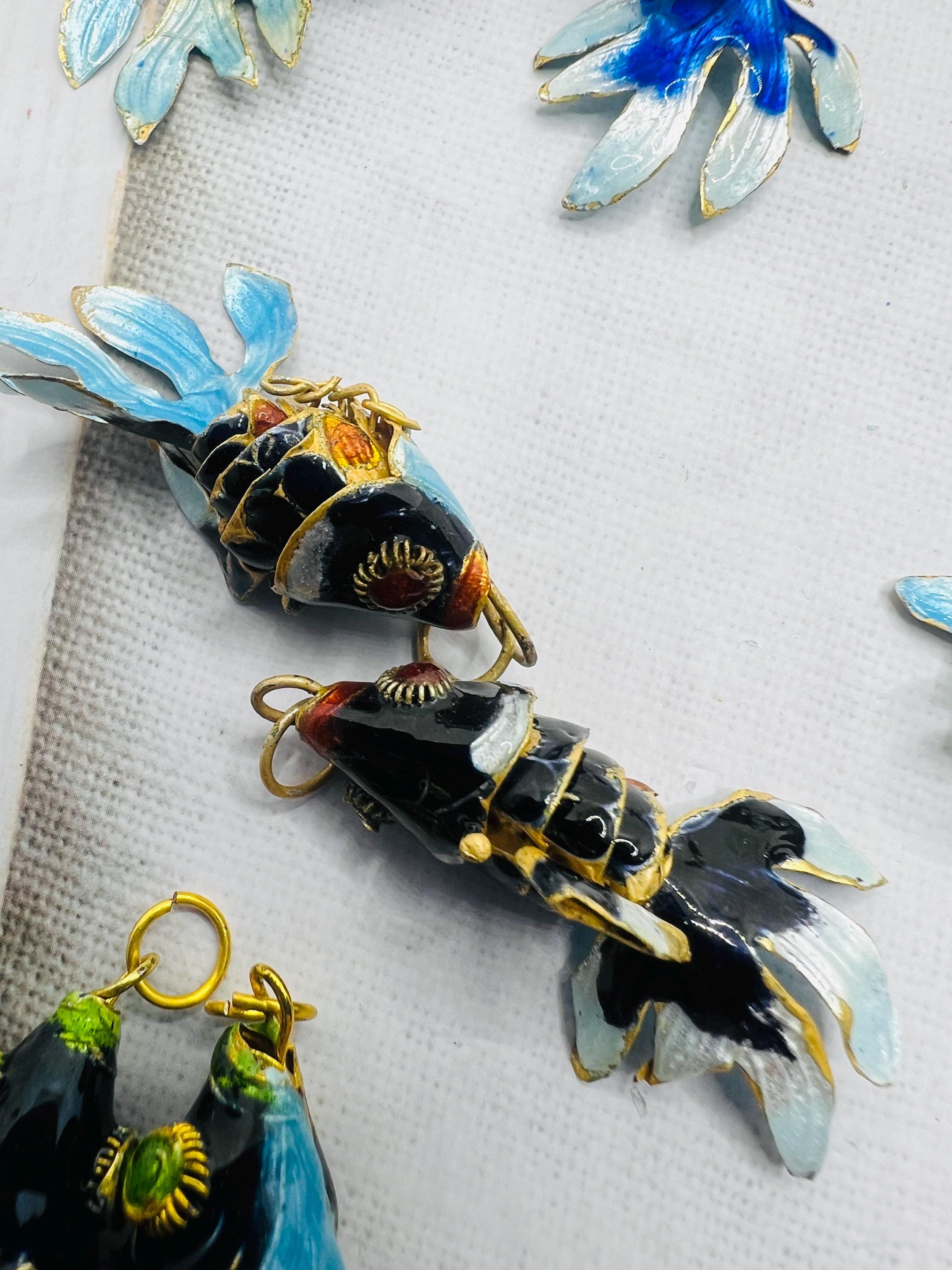 1pcs, Fish, Chinese, Cloisonne, Carp, Koy, Pendants, 45mm, Blue, Black ...