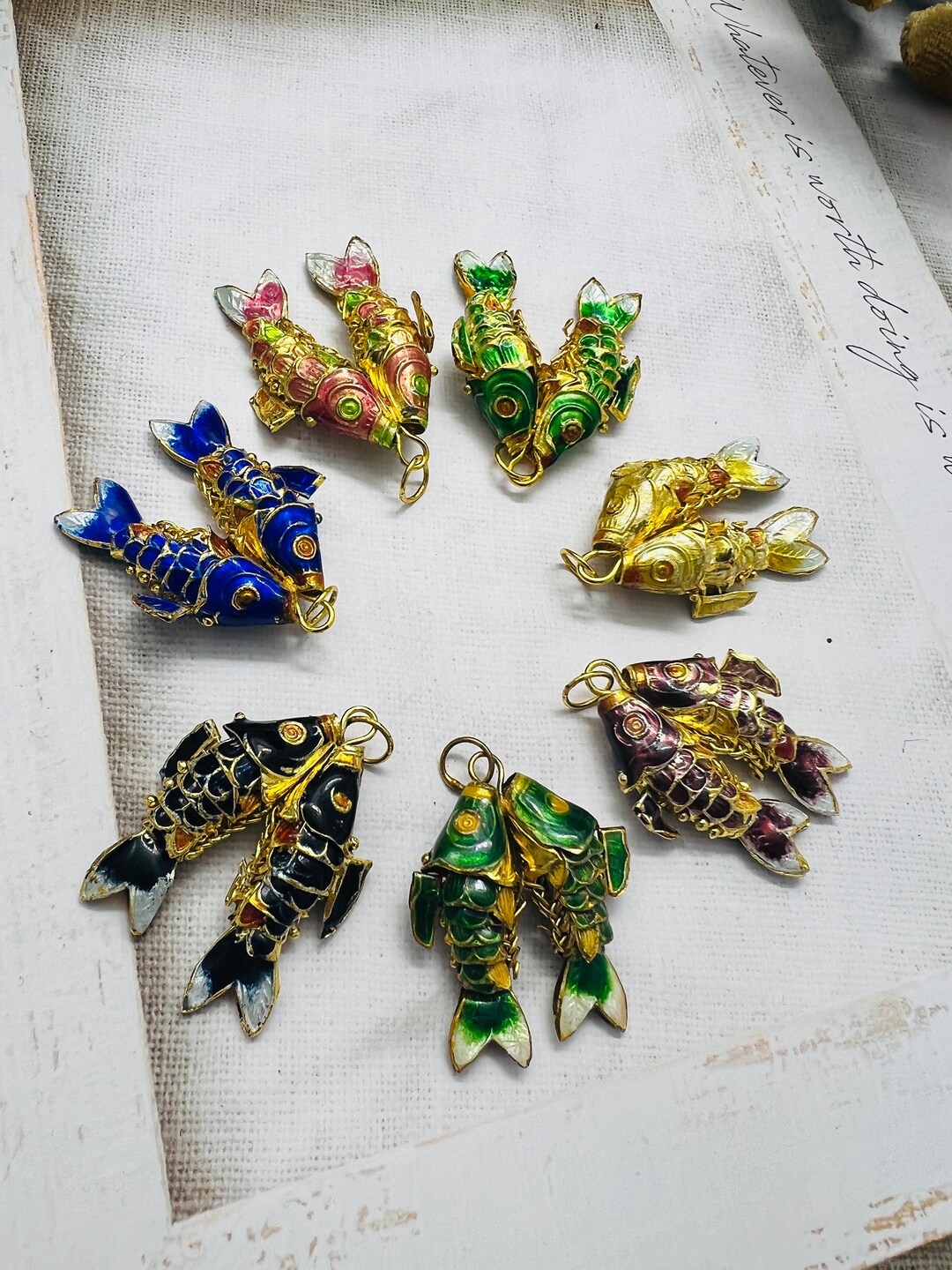1pcs, Double, Fish, Chinese, Cloisonne, Carp, Koy, Pendants, 35mm, 25mm ...