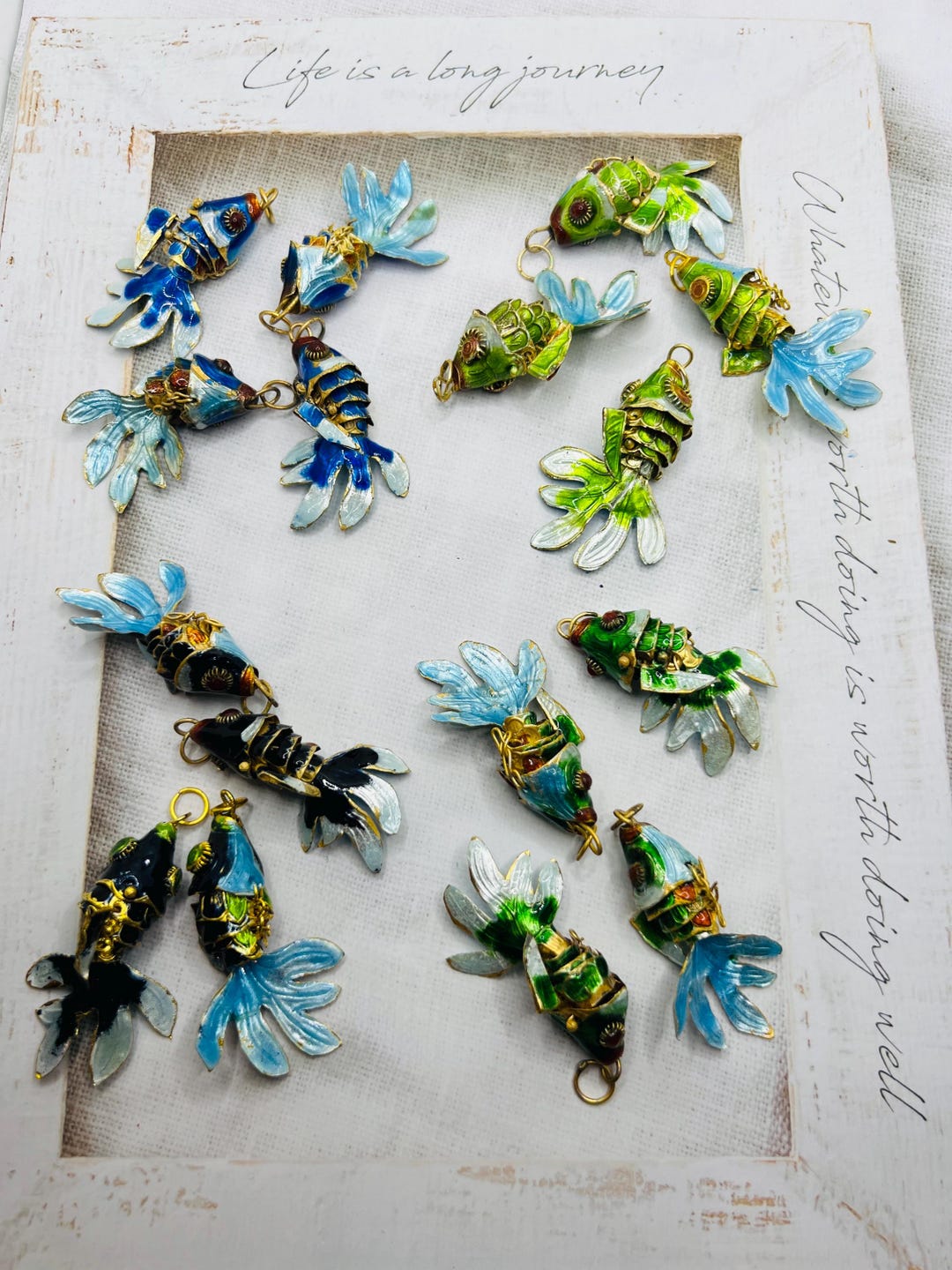 1pcs, Fish, Chinese, Cloisonne, Carp, Koy, Pendants, 45mm, Blue, Black ...