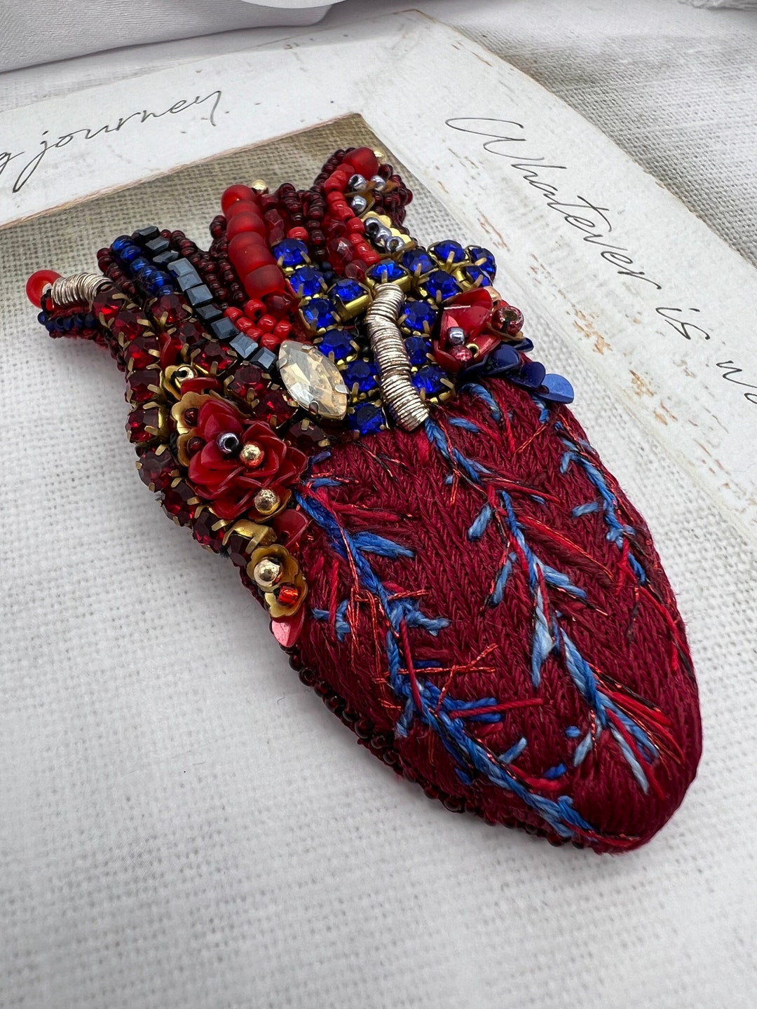 Anatomical Heart Brooch: Bead Embroidery, Crystals, Cork Fabric - Etsy