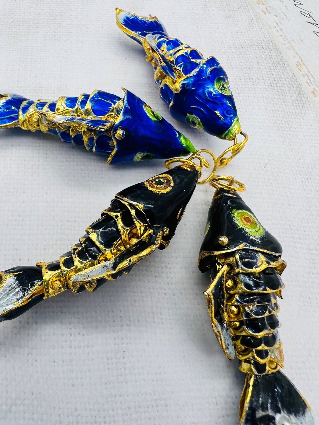 1pcs, Fish, Chinese, Cloisonne, Carp, Koy, Pendants, 45mm, Blue, Black ...