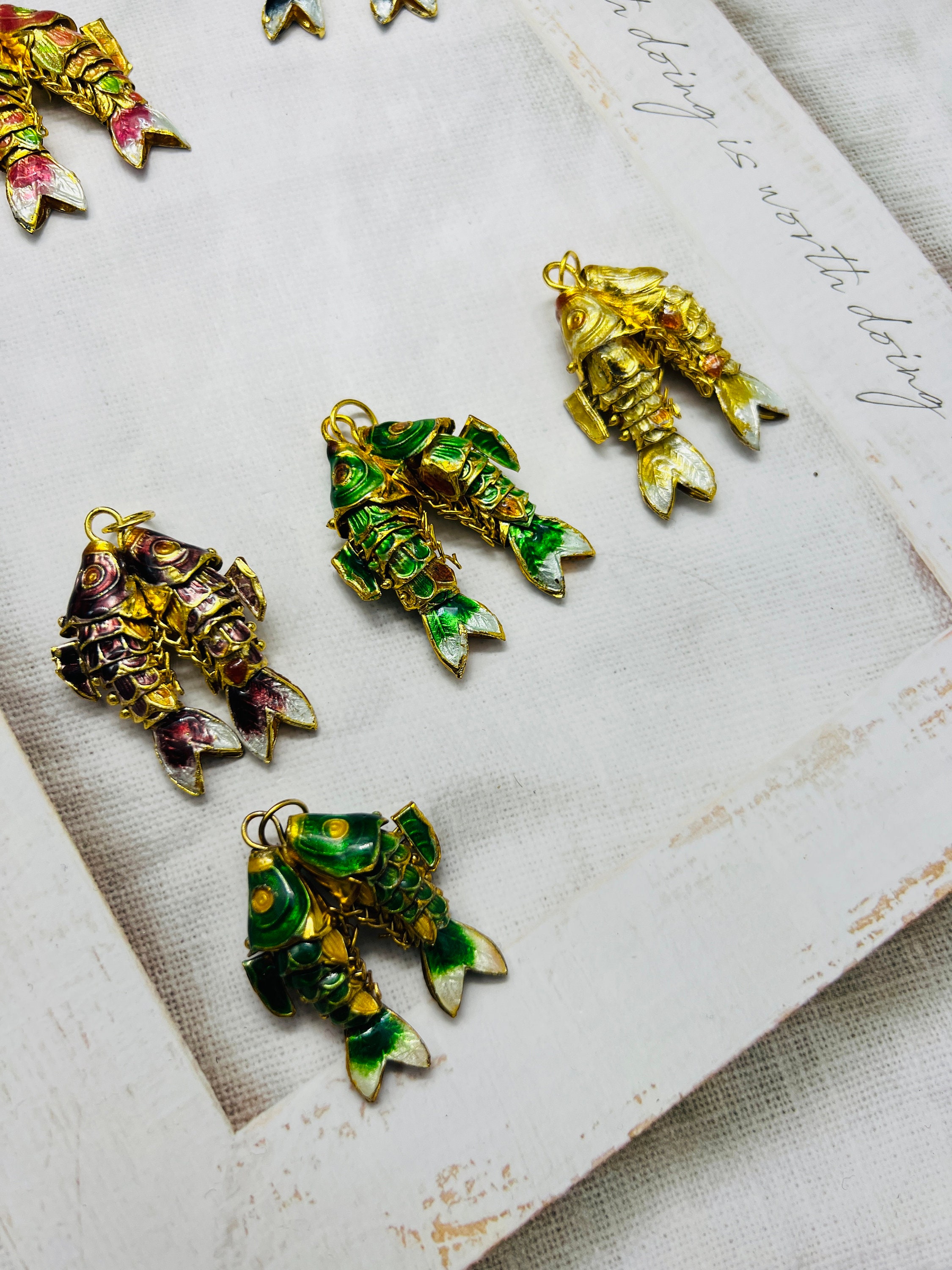 1pcs, Double, Fish, Chinese, Cloisonne, Carp, Koy, Pendants, 35mm, 25mm ...