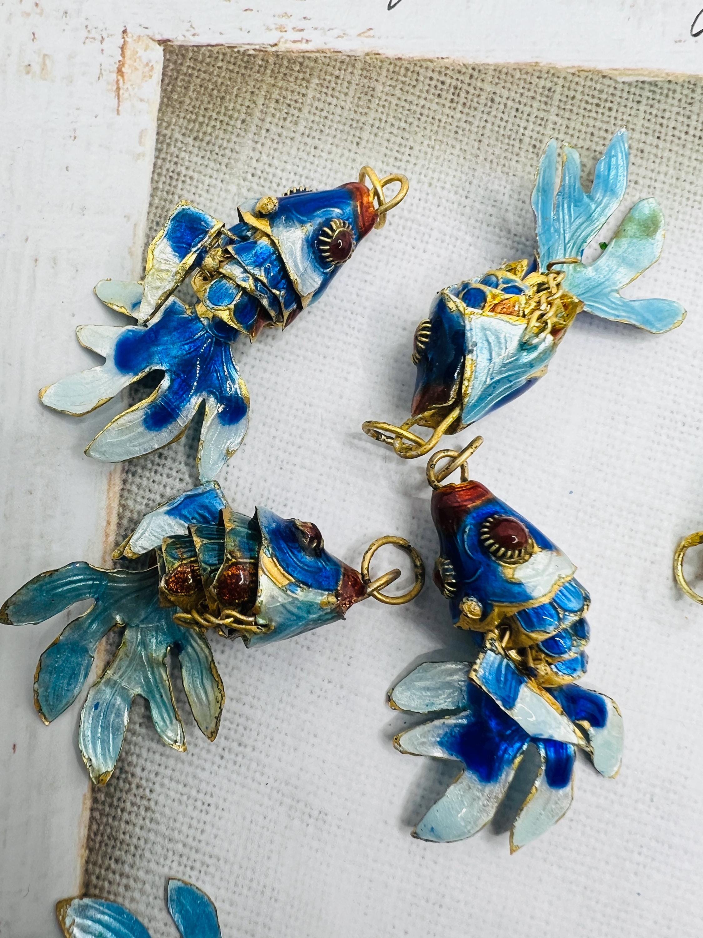 1pcs, Fish, Chinese, Cloisonne, Carp, Koy, Pendants, 45mm, Blue, Black ...