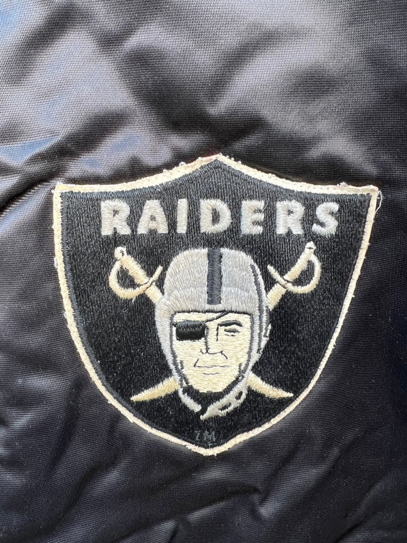 Vintage Oakland Los Angeles Raiders Satin Bomber CHALK LINE Spell Out ...