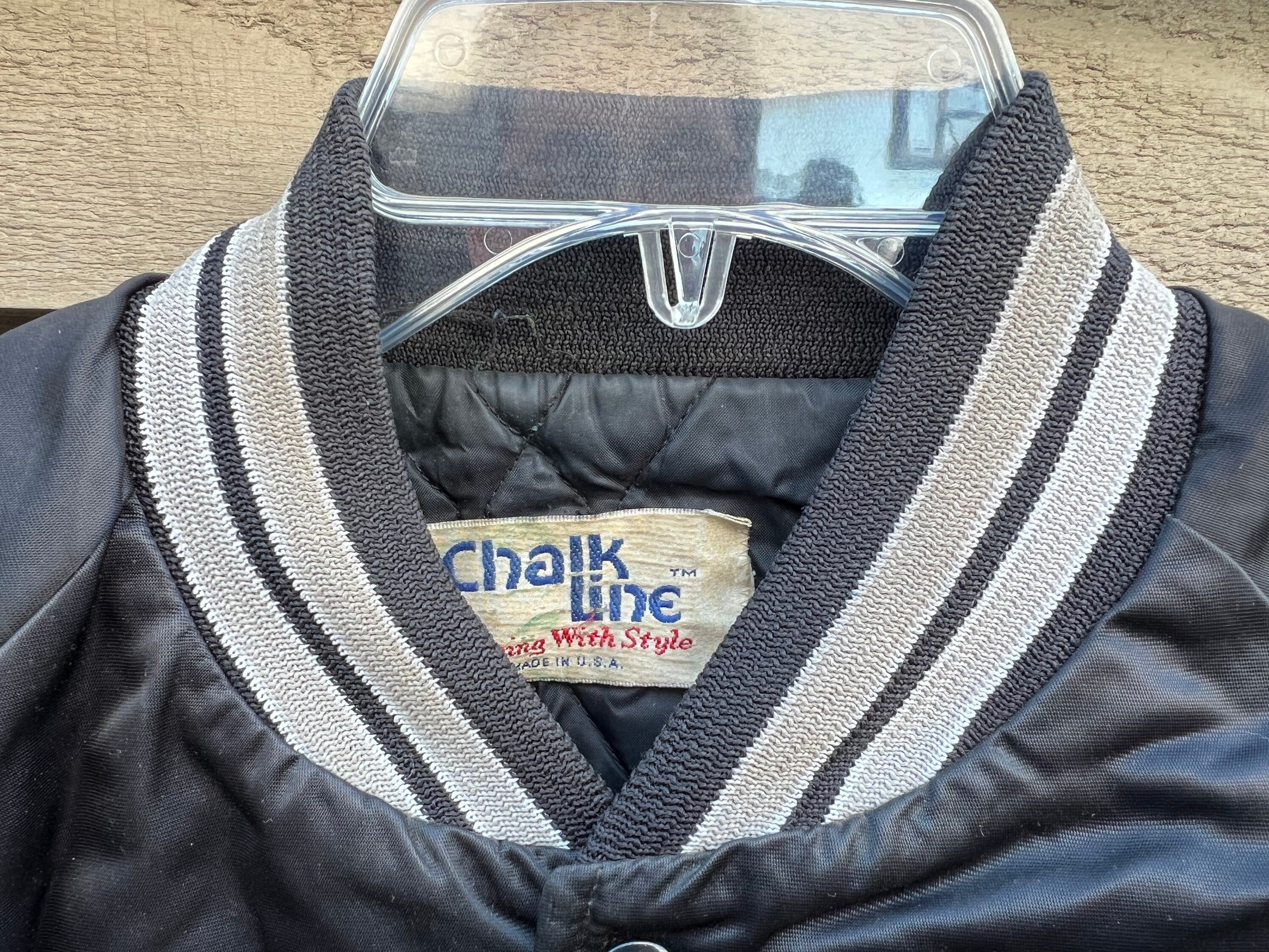 Vintage Oakland Los Angeles Raiders Satin Bomber CHALK LINE Spell Out ...
