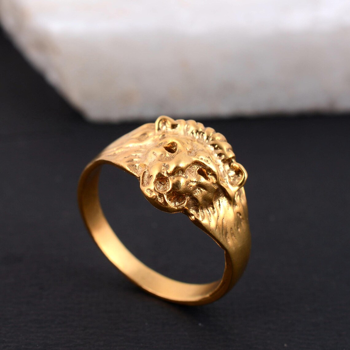 Lion Gold Ring, Lion Head Ring, Zodiac Ring, Solid Yellow Brass Ring ...