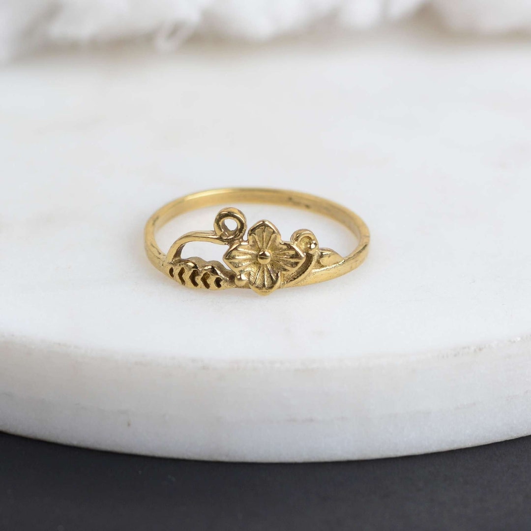 Handmade Birth Flower Ring, Dainty Flower Ring, Gold Plated Wedding ...