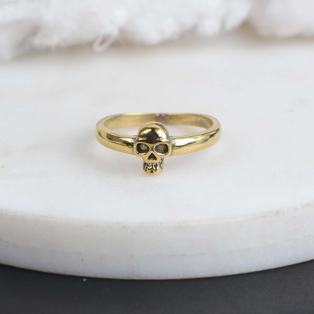 Handmade Small Skull Ring, Gothic Gold Ring, Halloween Gold Plated Ring ...