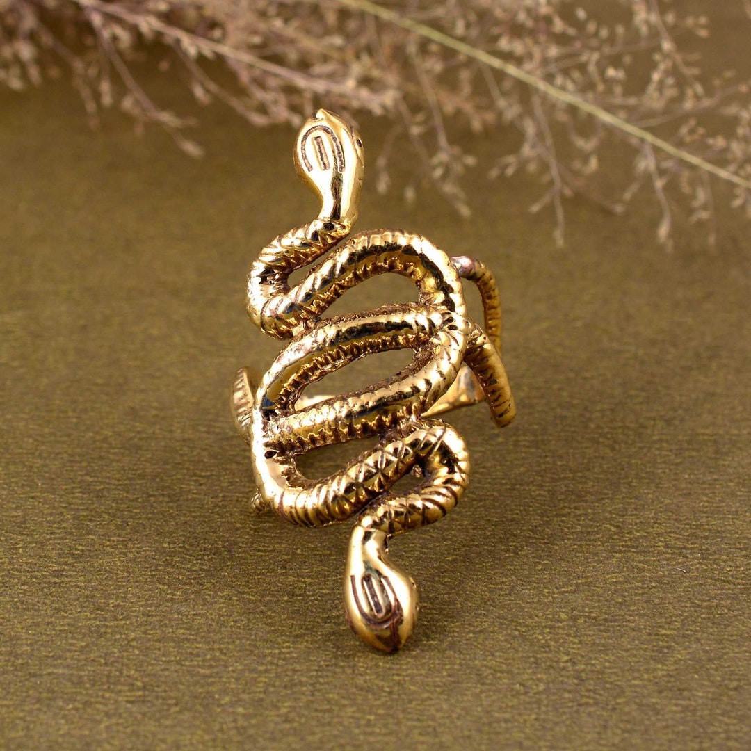 Double Snake Head Gold Ring, Tow Snake Head Ring, Handmade Gold Plated ...