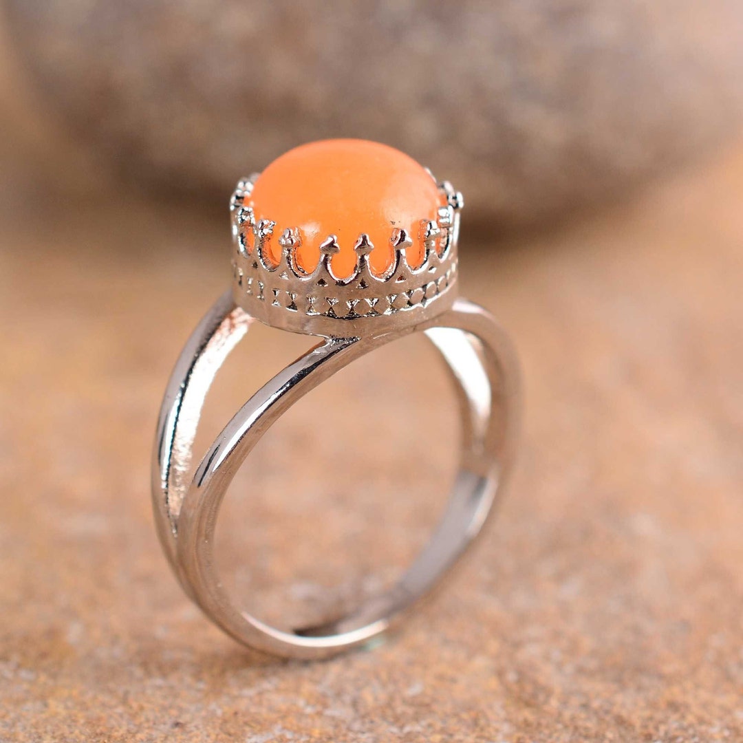 Orange Jade Ring Natural Gemstone Ring Handmade Designer Ring Women ...