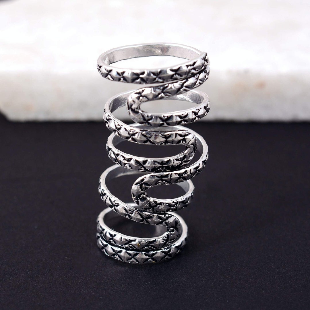 925 Sterling Silver Full Finger Ring, Handmade Textured Silver Ring, Adjustable Designer Ring ...