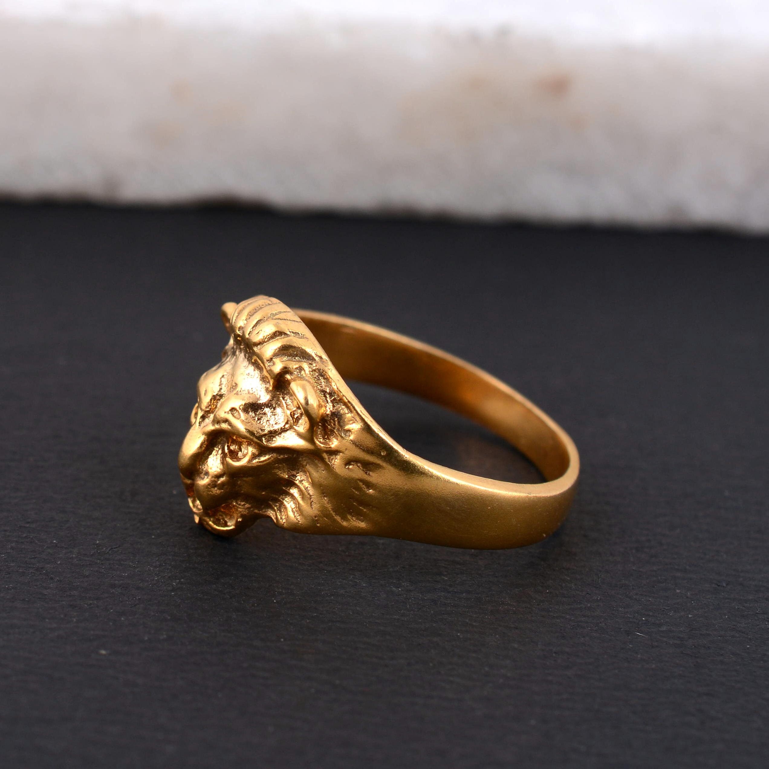 Lion Gold Ring, Lion Head Ring, Zodiac Ring, Solid Yellow Brass Ring ...