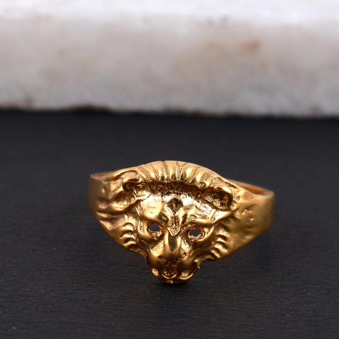 Lion Gold Ring, Lion Head Ring, Zodiac Ring, Solid Yellow Brass Ring ...