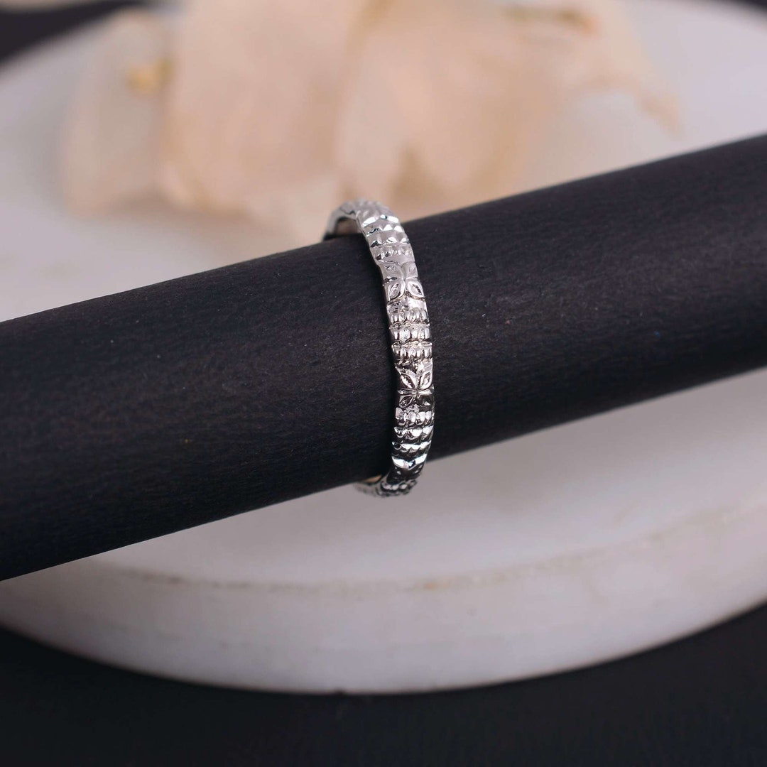 925 Sterling Silver Flower Ring, Handmade Flower Textured Ring, Women Wedding Stacking Ring ...