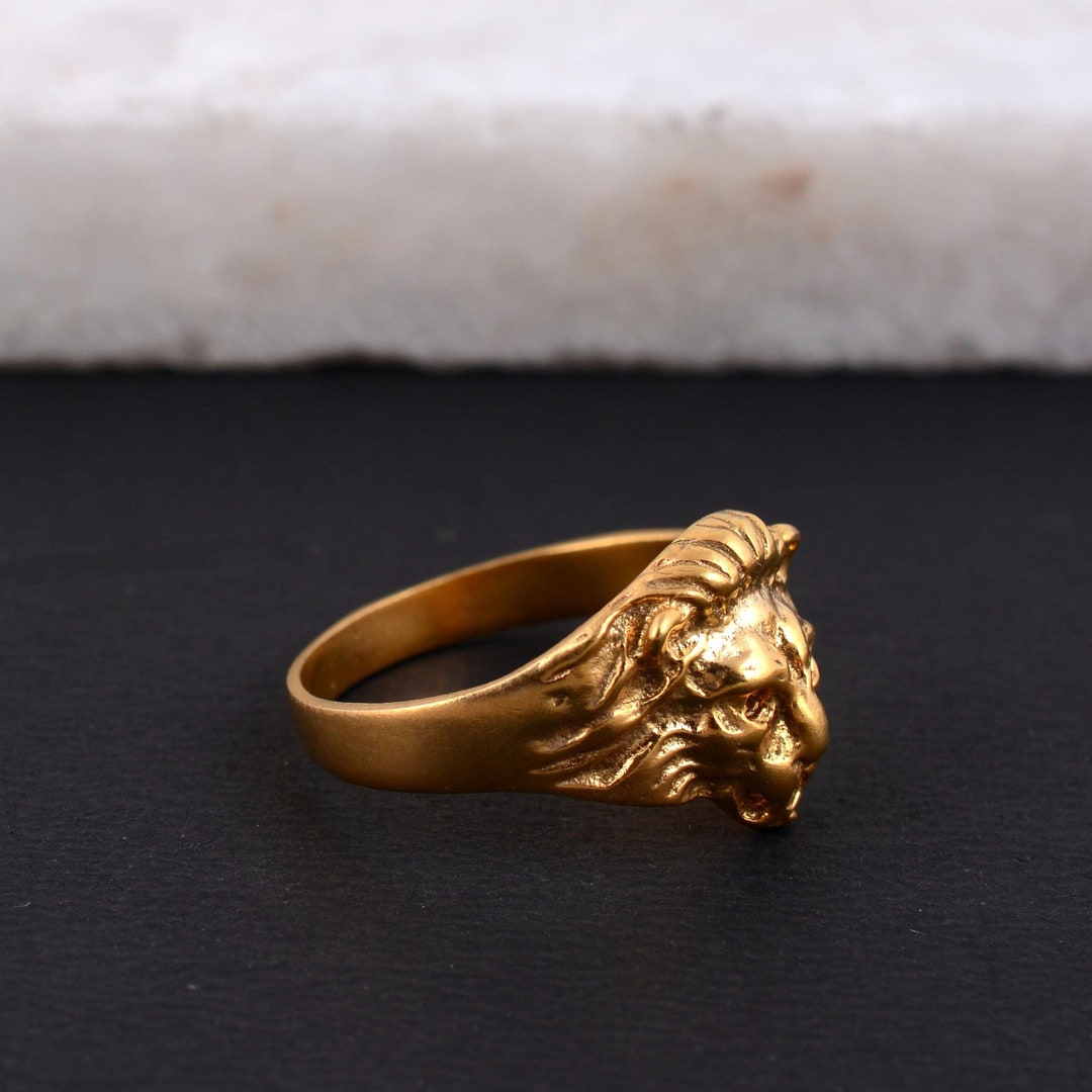 Lion Gold Ring, Lion Head Ring, Zodiac Ring, Solid Yellow Brass Ring ...