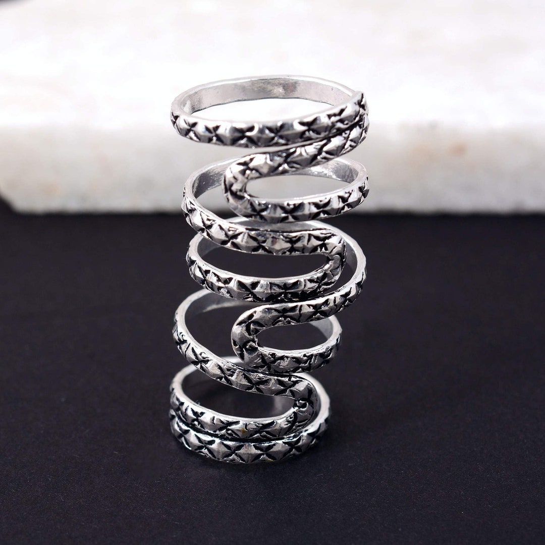 925 Sterling Silver Full Finger Ring, Texture Silver Ring, Long Silver ...