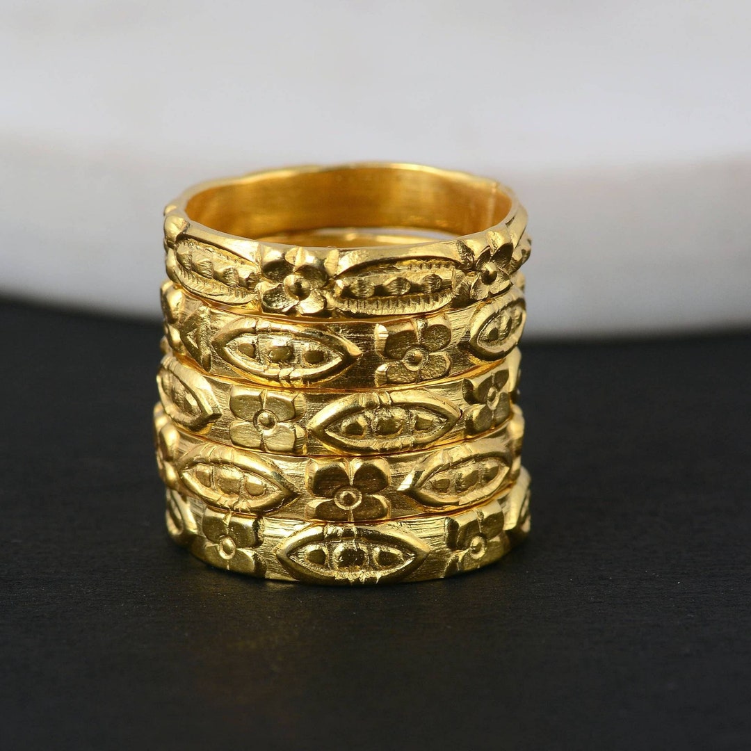 Flower Gold Rings, Flower Textured Ring, Solid Brass Ring, Handmade ...