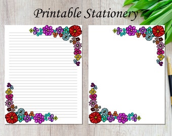 Floral Border Stationery Paper / Flower Printable Stationery Paper ...