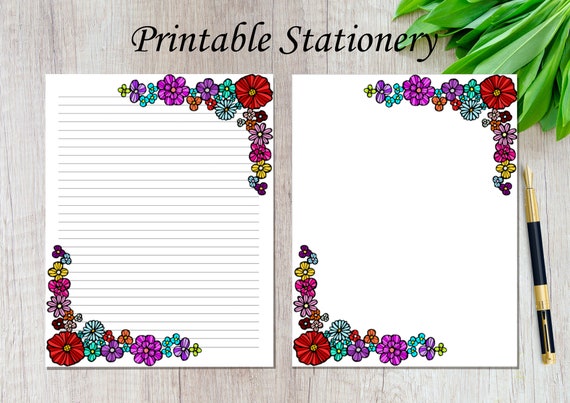 Vibrant Flowers Stationery Paper / Floral Printable Stationery | Etsy