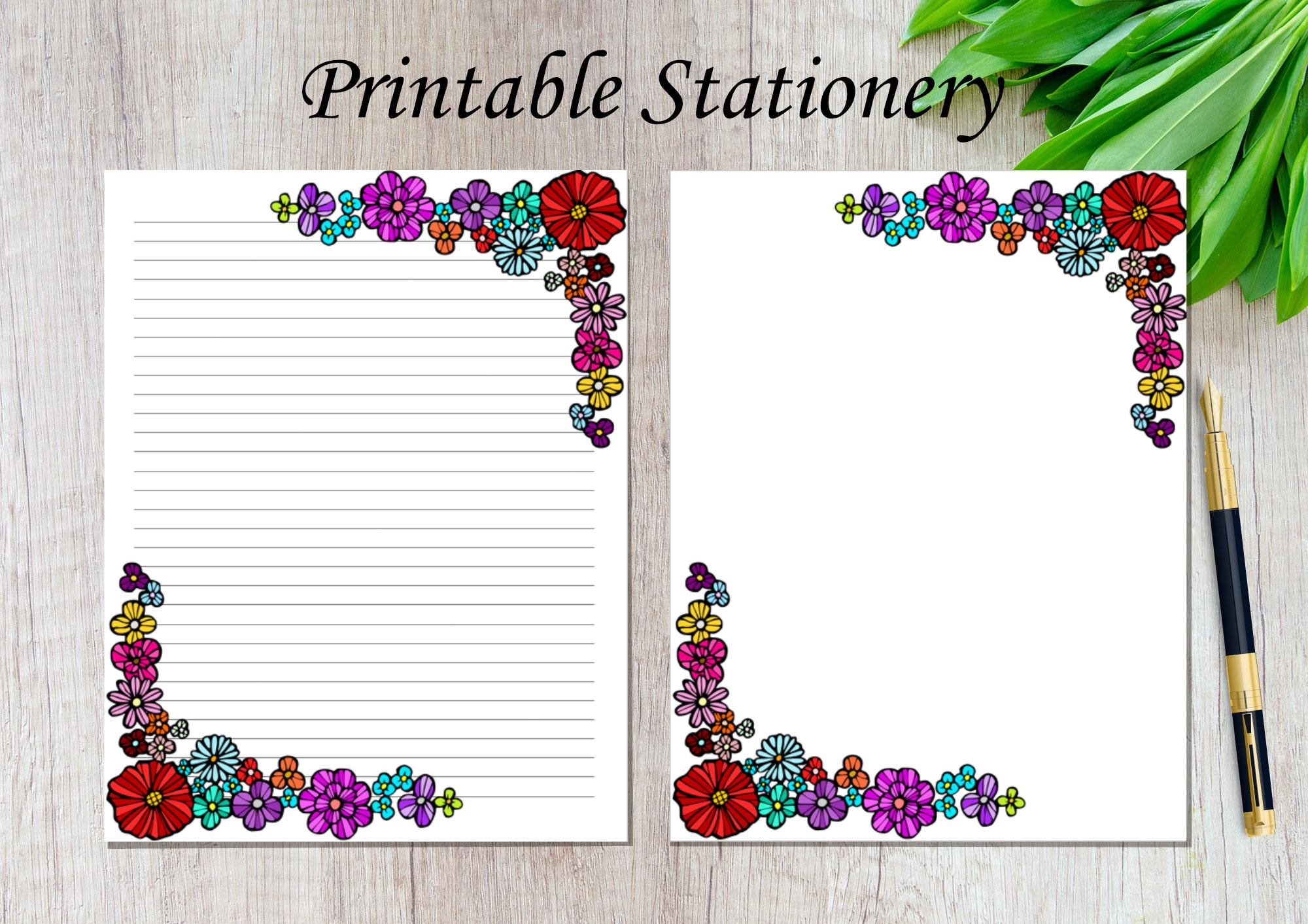 Vibrant Flowers Stationery Paper / Floral Printable Stationery Paper ...