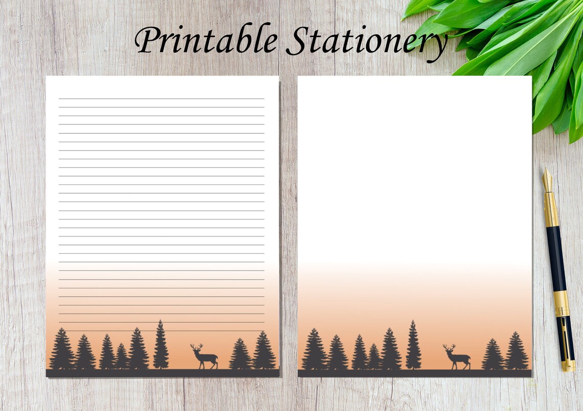 Forest Deer Stationery Paper / Animal Printable Stationery Paper ...