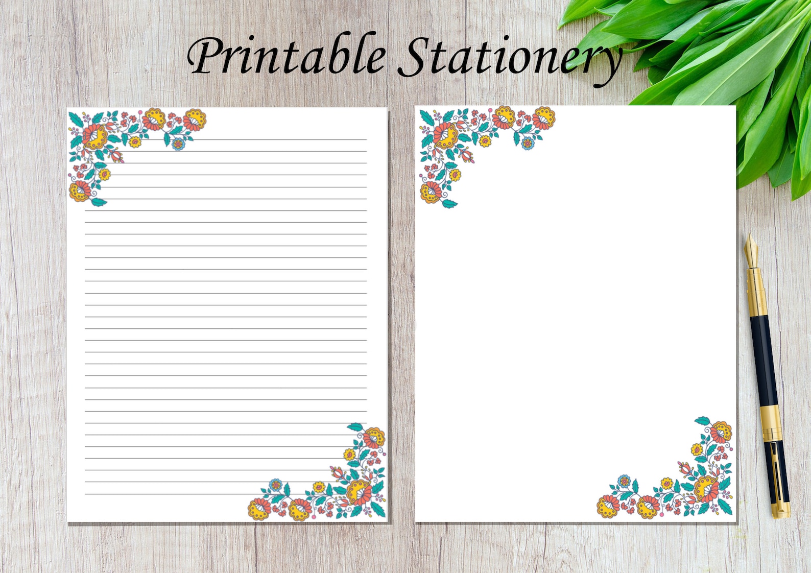 Floral Border Stationery Paper / Flower Printable Stationery Paper ...