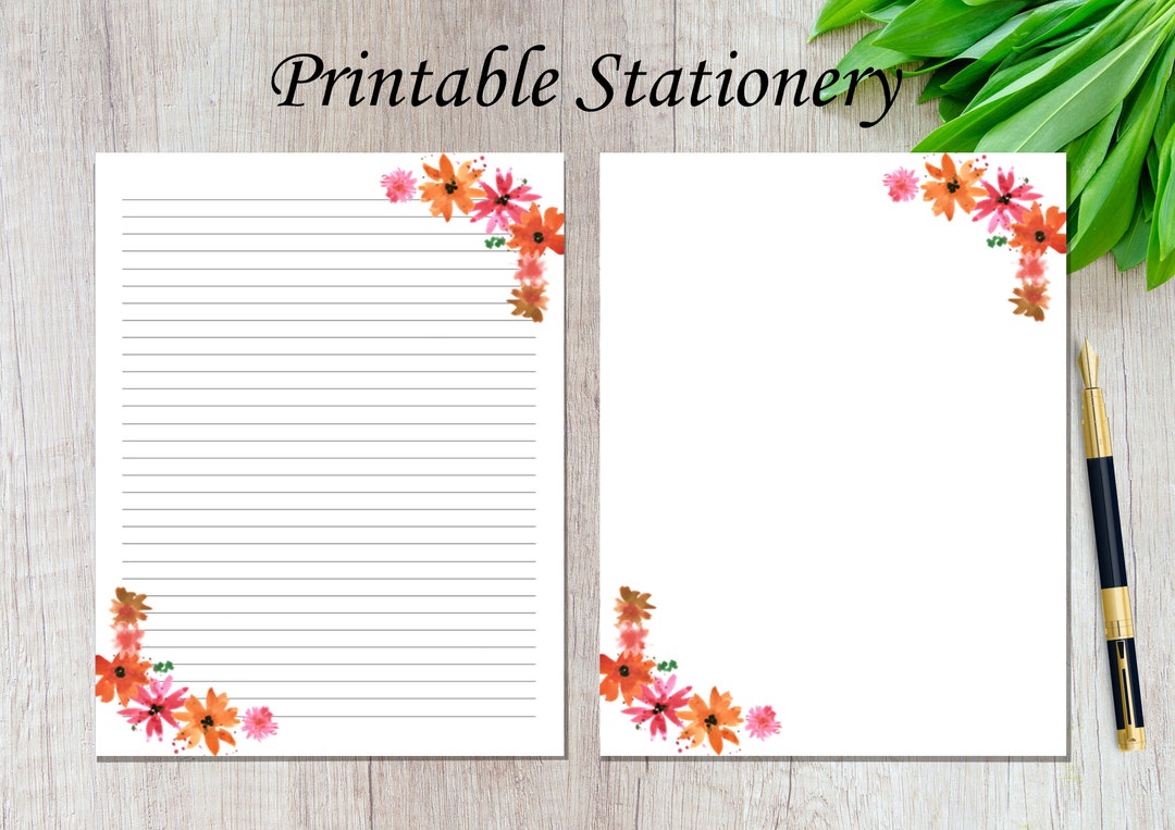 Watercolor Flowers Stationery Paper / Floral Printable Stationery Paper ...