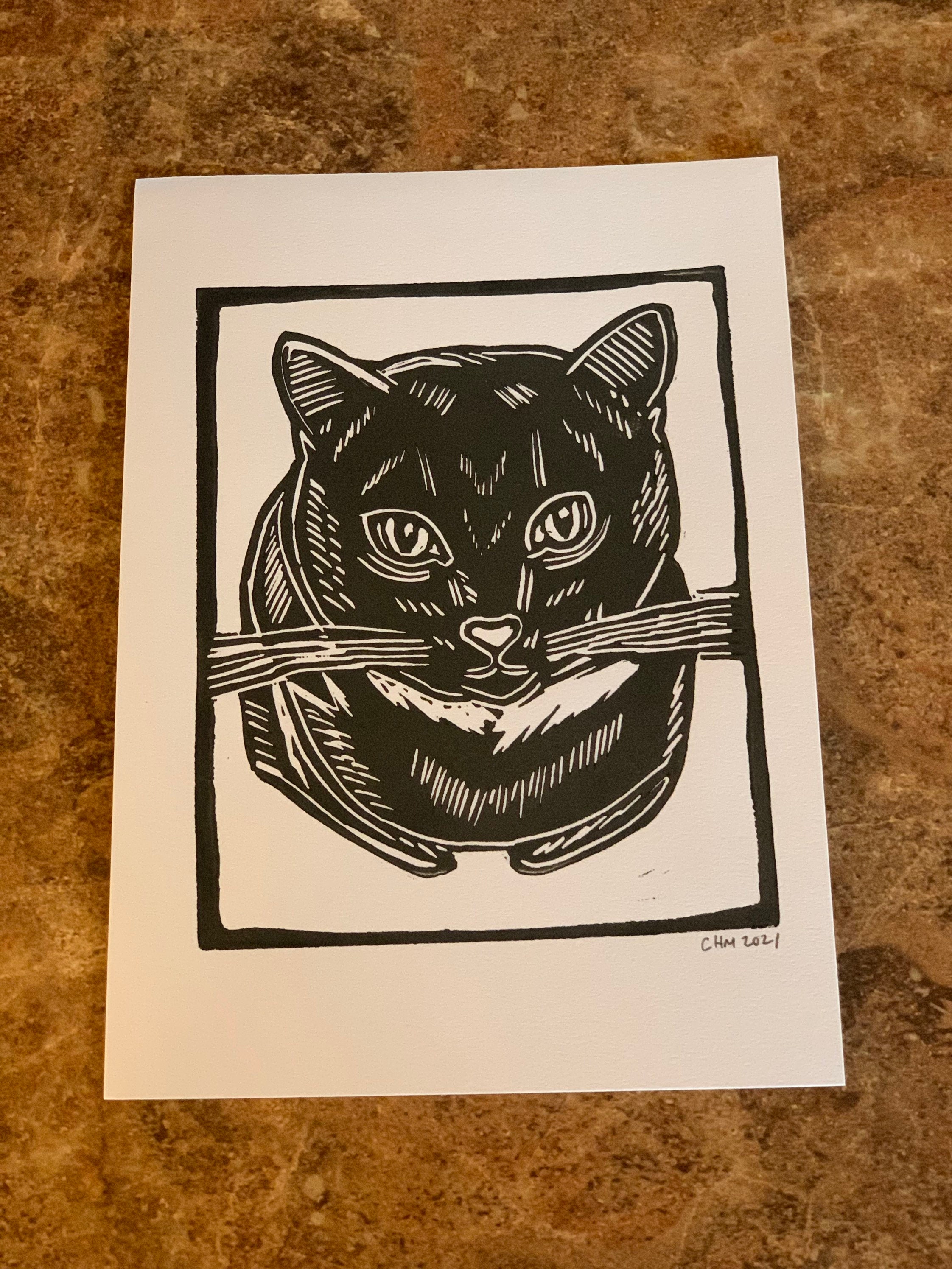 Cat Linoleum Print - Etsy