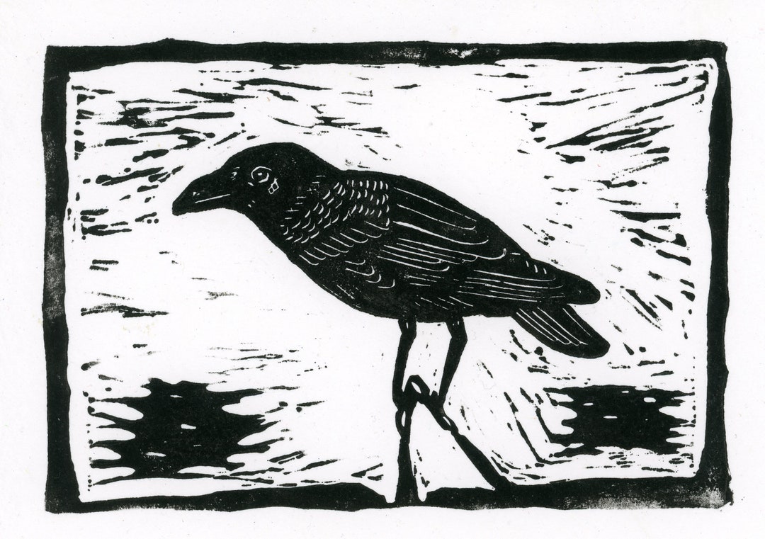 Crow Linocut Framed - Etsy