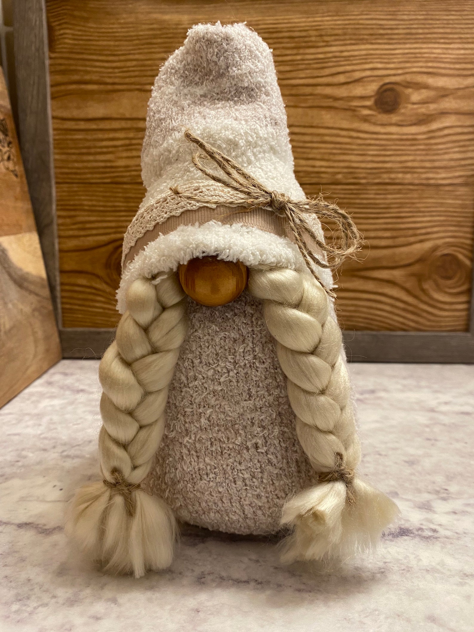 Soft Chenille Winter Gnome, Cream & Pink Neutral Decor - Etsy