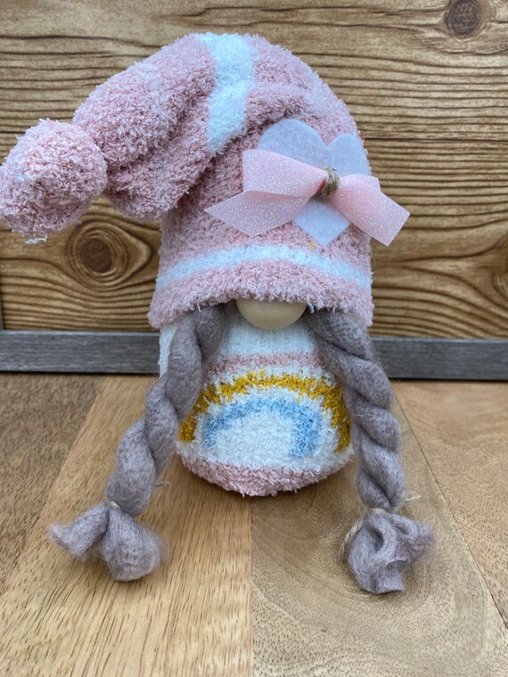 Soft Pink Rainbow Gnome With Pigtails - Etsy