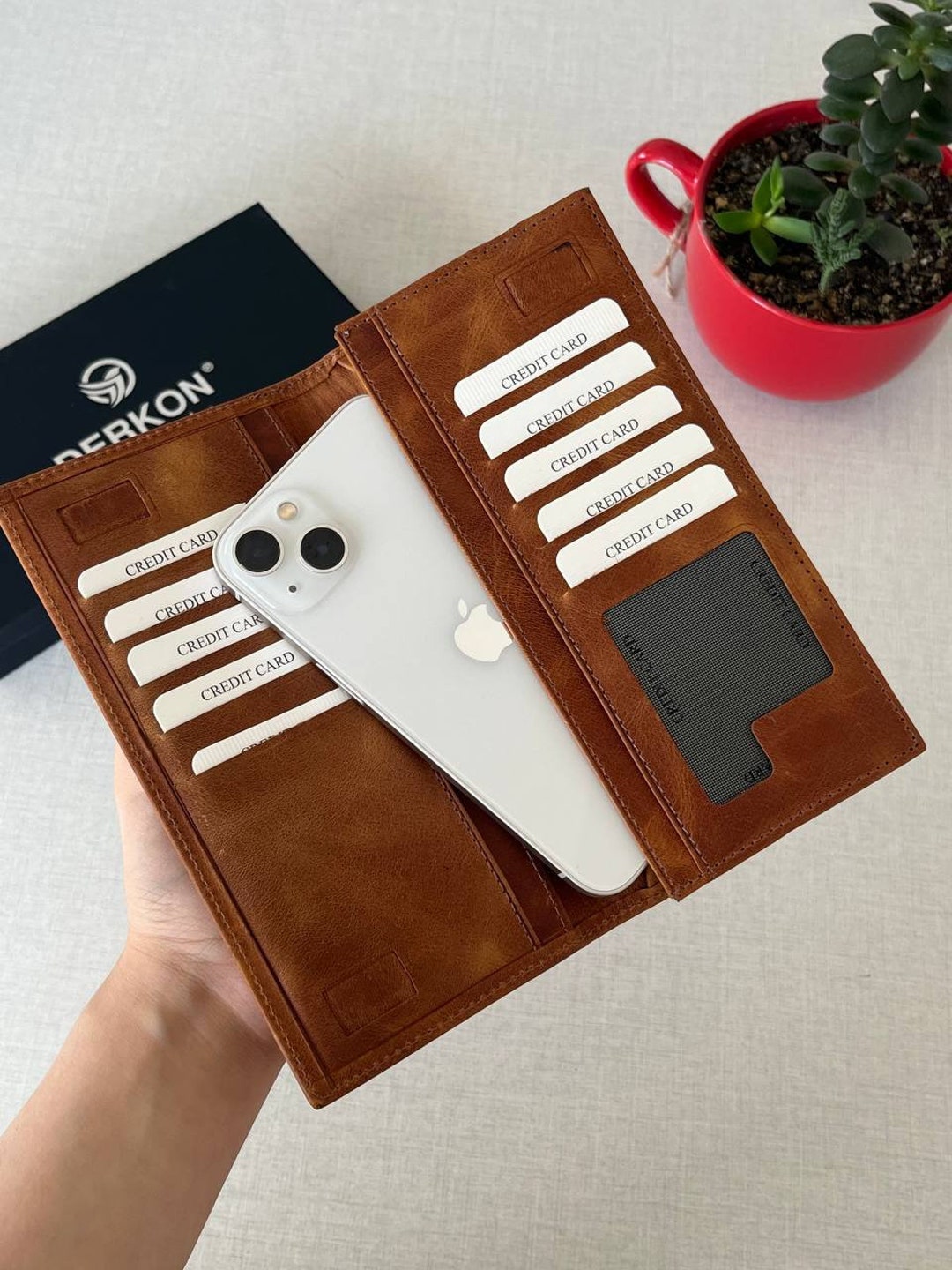 Derkon Vintage Genuine Leather Phone Wallet, Unisex Wallet, Card Holder ...