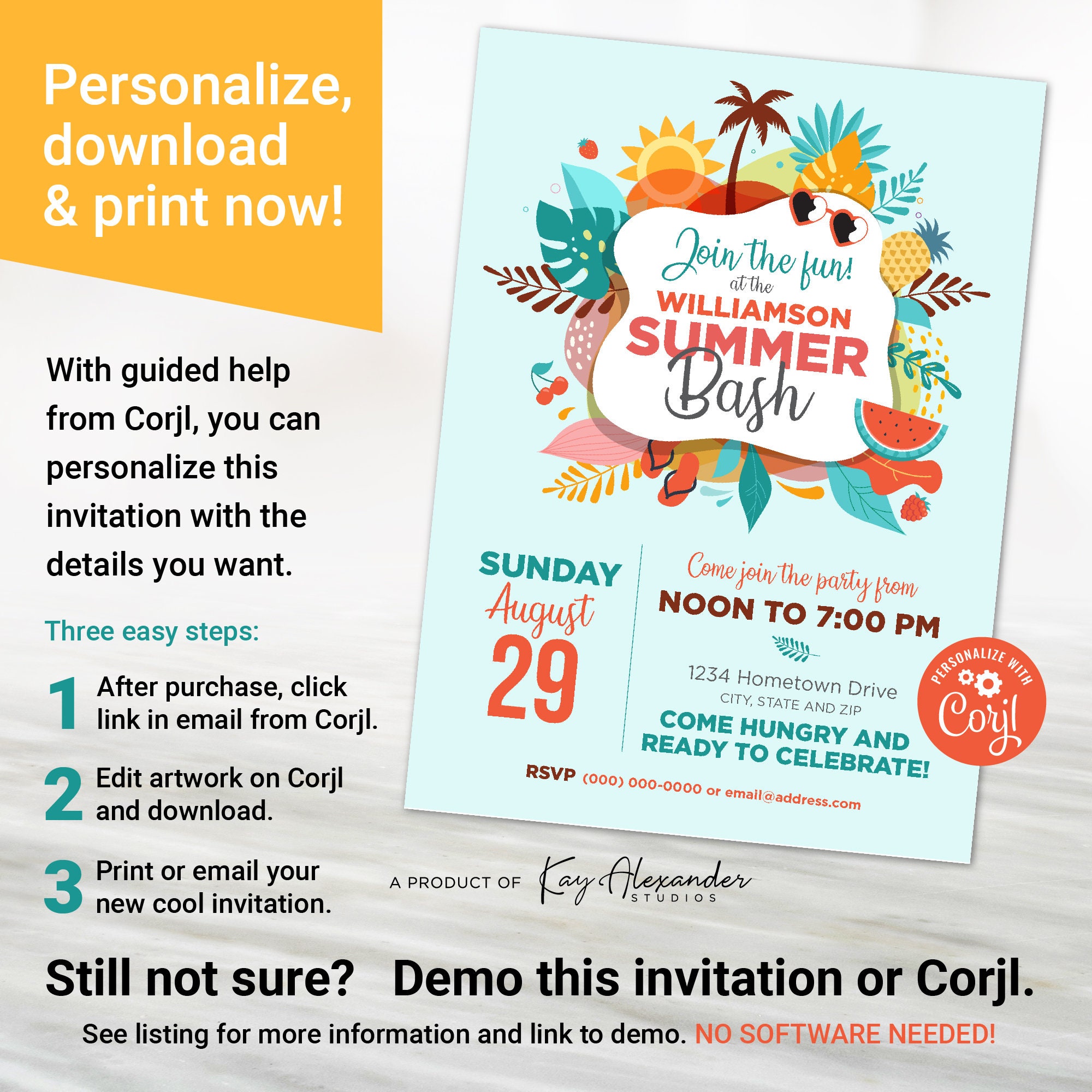 Summer Party Invites – Instant Download – Summer Party Invitation ...