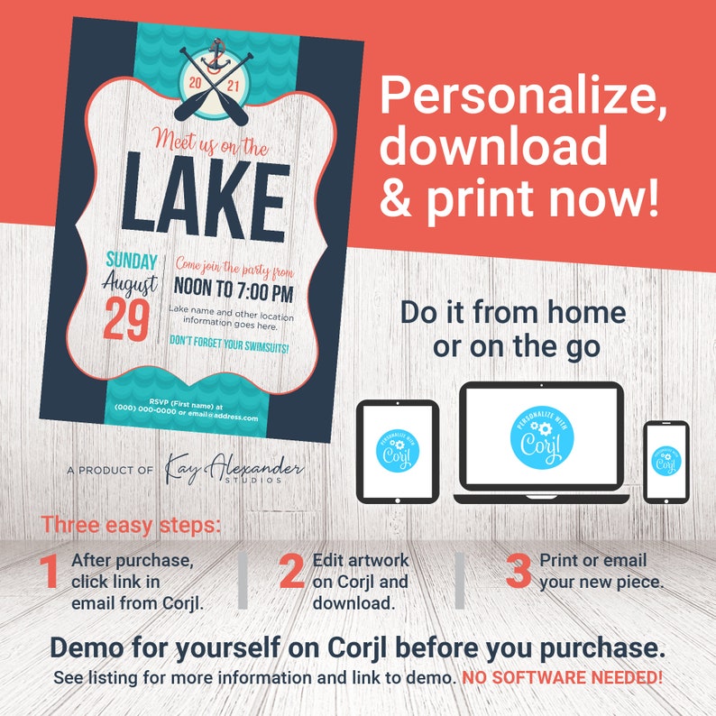 Personalized Lake Party Invitation - Edit, Download and Print NOW! - Etsy