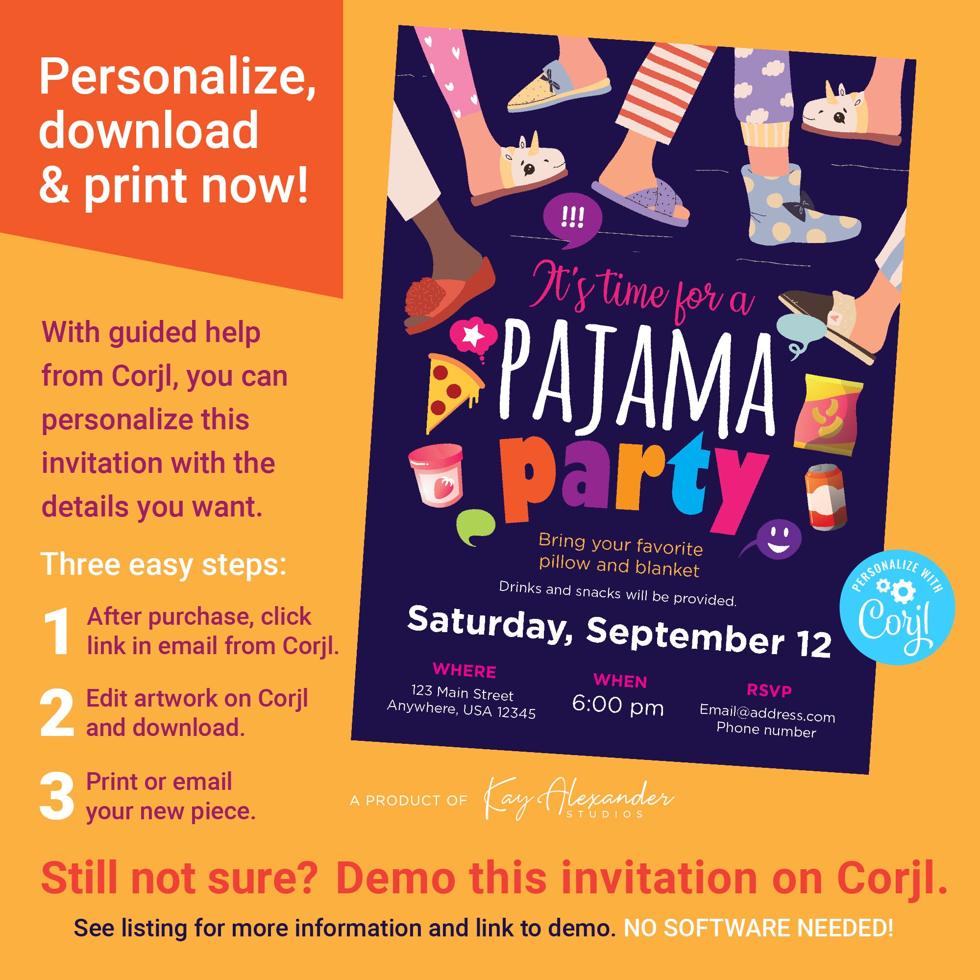 Pajama Party Invitations – Instant Download - Digital Download - Print ...