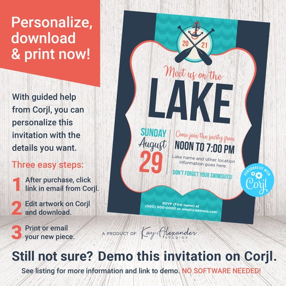 Personalized Lake Party Invitation Edit Download and Print | Etsy