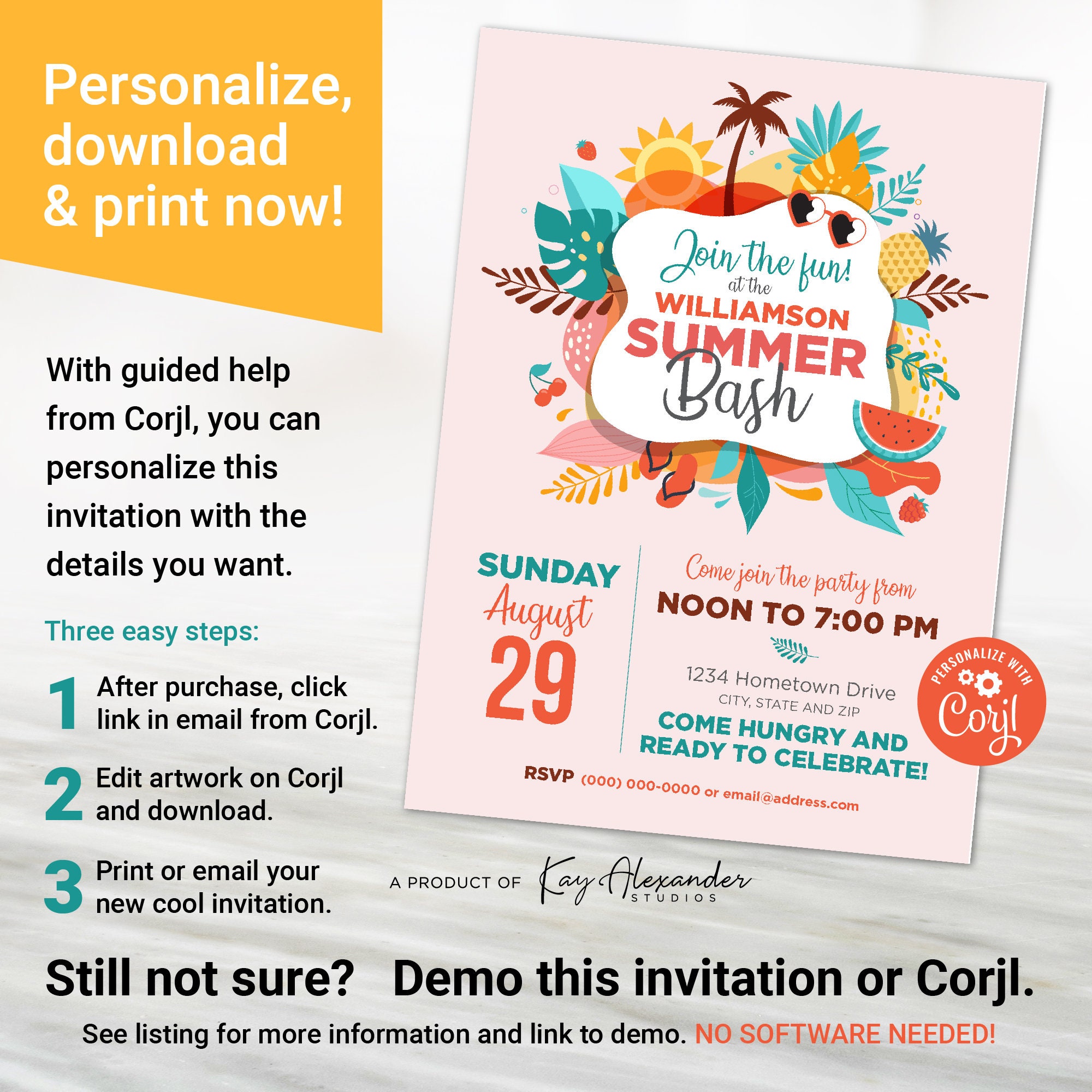 Summer Party Invites – Instant Download – Summer Party Invitation ...